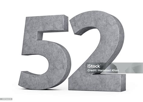 3d 콘크리트 번호 52 52 손가락 흰색 배경에 회색 콘크리트 돌로 만든 3d 일러스트 0명에 대한 스톡 사진 및 기타 이미지 0명 3차원 형태 개념 Istock
