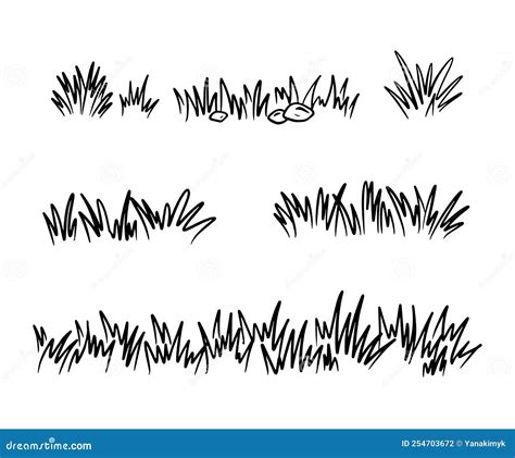 Grass Doodle Outline Collection Hand Drawn Style Stock Vector