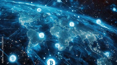 Digital Network Of Blockchain Nodes Connected Across The Globe With