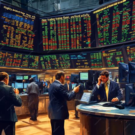 Highly Detailed Image Of A Bustling Stock Market Trading Floor