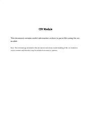 CSV Module Pdf CSV Module This Document Contains Useful Information On How To Parse Files