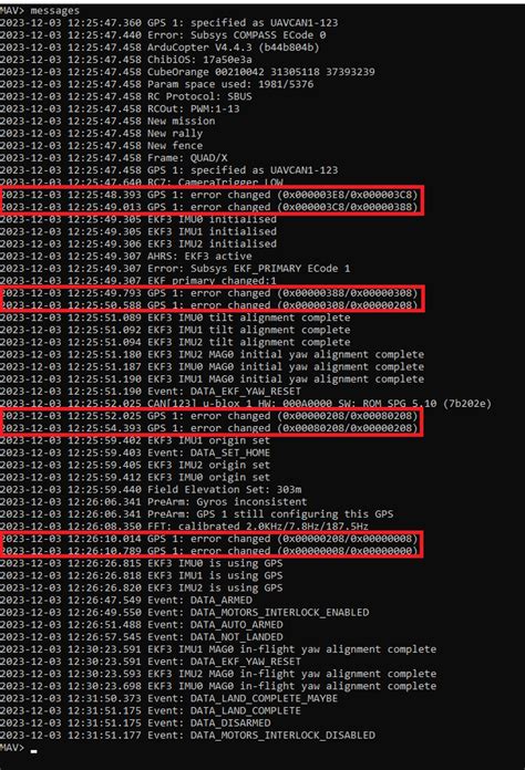 Testing New M10 Gnss Gps Error Messages In Message Log Copter 44