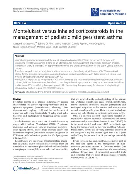 Pdf Montelukast Versus Inhaled Corticosteroids In The Management Of