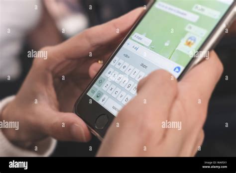 Woman Hands Using Smartphone Typing Chatting Conversation In Chat Box Icons Pop Up Social