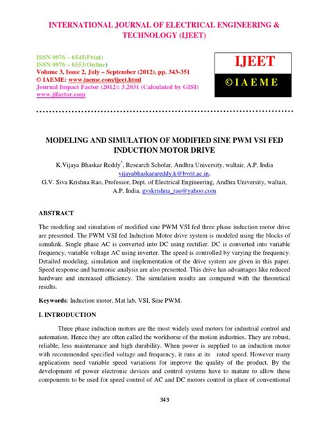 Modeling And Simulation Of Modified Sine Pwm Vsi Fed Induction Motor