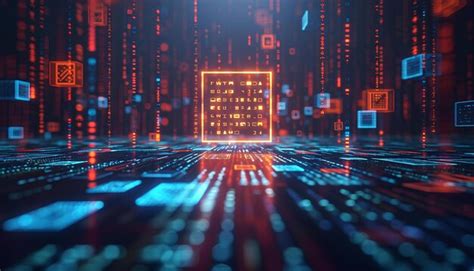 Premium AI Image A D Digital Data Visualization Depicting Bright Lights And Coded Elements