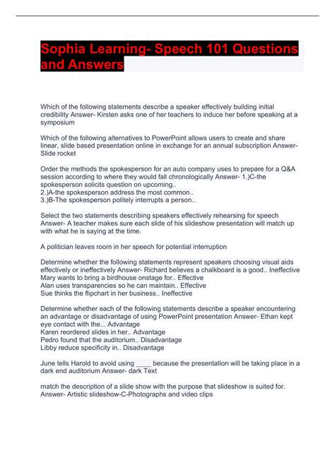 Sophia Learning Speech 101 Questions And Answers Sophia Learning