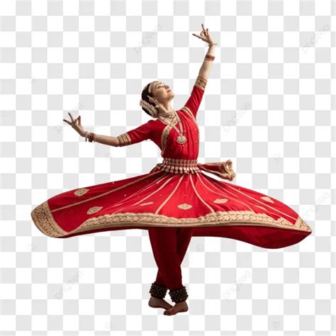 Beautiful Indian Dancer Woman In Traditional Red Dress With Golden