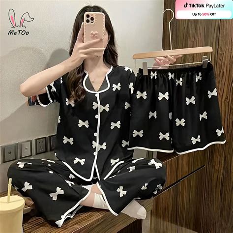 Sleepwear Set For Women Print Designs Bow Design Loose Casua Tiktok