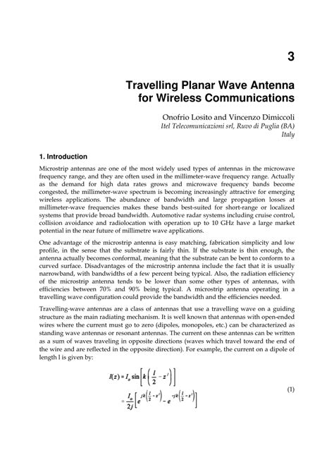 Pdf Travelling Planar Wave Antenna For Wireless Communications