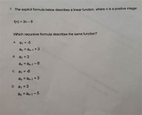 Solved The Explicit Formula Below Describes A Linear Function Where N Is 1 Answer