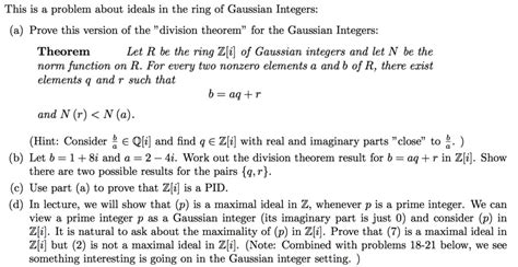 Solved This Is A Problem About Ideals In The Ring Of Gaussian Integers
