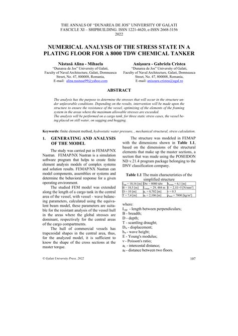 Pdf Numerical Analysis Of The Stress State In A Plating Floor For A
