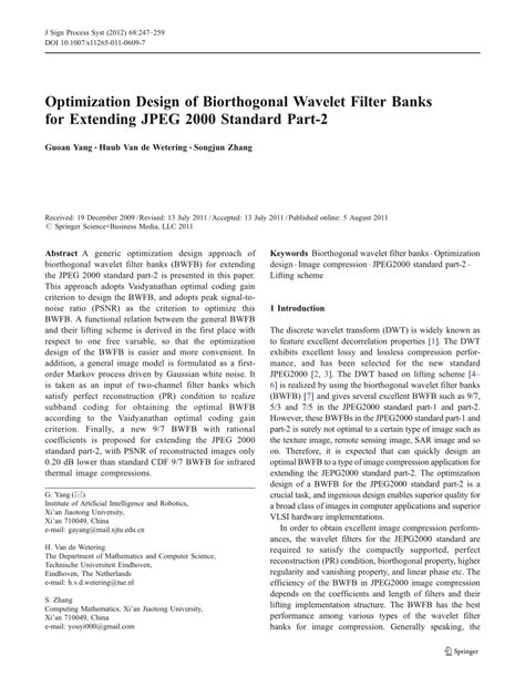 Pdf Optimization Design Of Biorthogonal Wavelet Filter Banks For