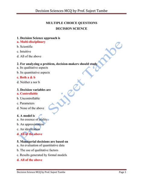 Decision Science Operations Research Mcq By Prof Sujeet Tambe Pdf