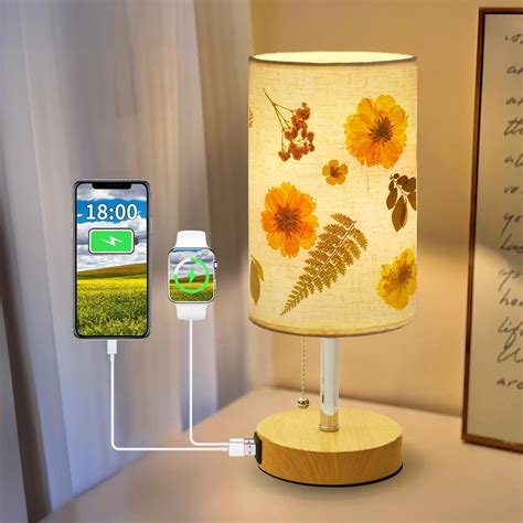Lumiman Pressed Flower Lamp With Usb A Charging Ports 8w Led Linen