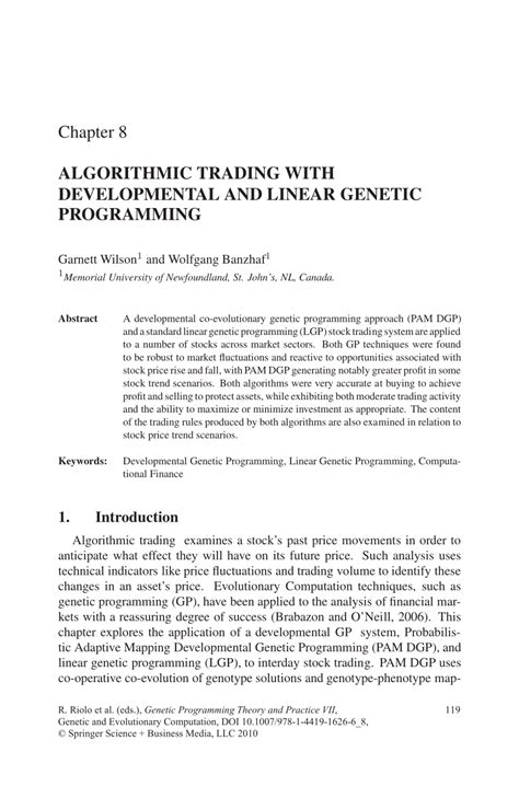 Pdf Algorithmic Trading With Developmental And Linear Genetic Programming