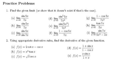 Ractice Problems 1 Find The Given Limit Or Show Chegg Com