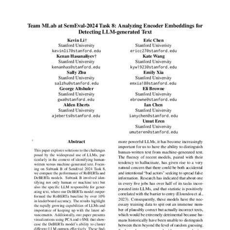 Team Mlab At Semeval 2024 Task 8 Analyzing Encoder Embeddings For
