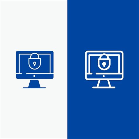 Computer Internet Lock Security Line And Glyph Solid Icon Blue Banner