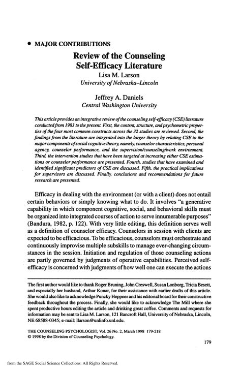 Pdf Review Of The Counseling Self Efficacy Literature