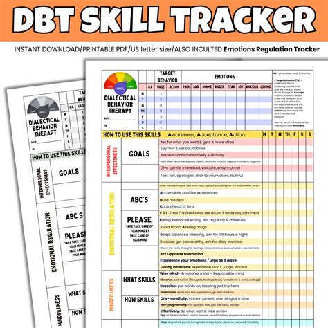Dbt Skills Tracker Printable Us Letter Size Therapy Worksheet