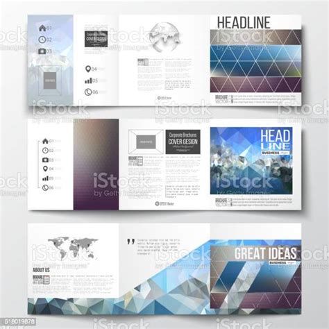 벡터 세트 Of 트라이폴드 브로셔 스퀘어 디자인 템플릿 요약 0명에 대한 스톡 벡터 아트 및 기타 이미지 0명 2차 도형 3단 브로슈어 Istock