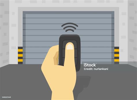 리모콘을 들고 있는 손을 클로즈업하고 차고 문을 엽니다 실내 주차장 내부 전망 Brand Name Video Game에 대한 스톡 벡터 아트 및 기타 이미지 Brand