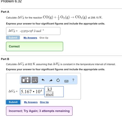 Solved Problem Part A Calculate ΔGR for the reaction CO Chegg