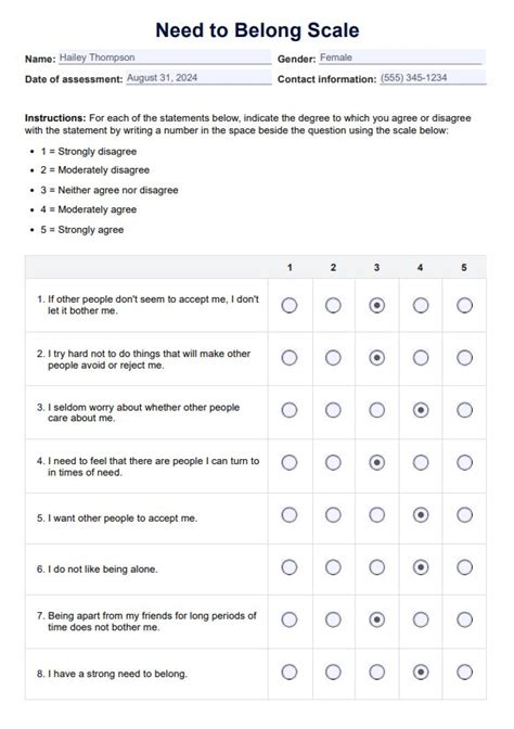 Need To Belong Scale And Example Free Pdf Download