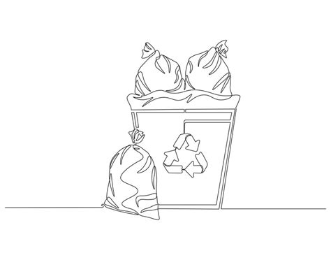 Premium Vector Continuous One Line Drawing Of Dust Bin And Plastic Trash Bag One Line Drawing