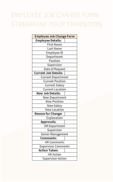 Employee Job Change Form - Streamline Your Transition Excel Template And Google Sheets File For ...