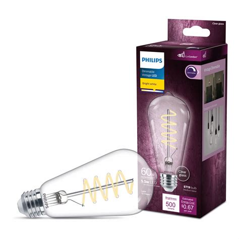 Philips Led 60 Watt St19 Straight Tubular Filament Lightbulb Clear