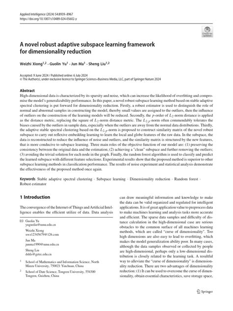 A Novel Robust Adaptive Subspace Learning Framework For Dimensionality Reduction Pdf