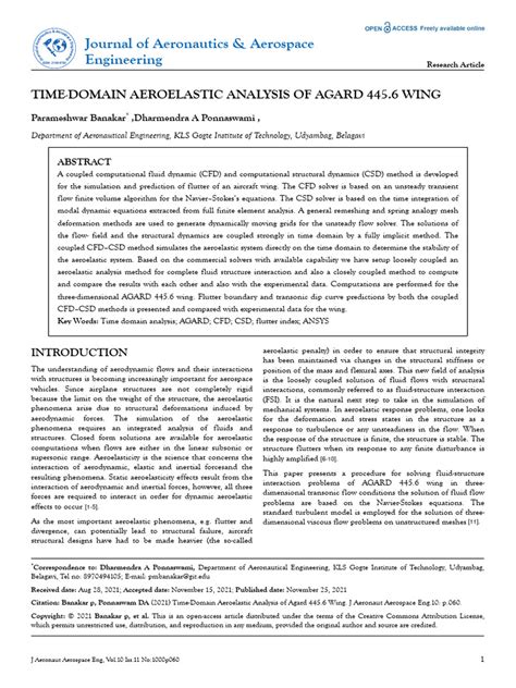 Timedomain Aeroelastic Analysis Of Agard 4456 Wing Pdf Fluid Dynamics Aerodynamics