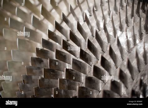 Close Up Of Turbine Blades In A High Bypass Ratio Jet Engine Stock