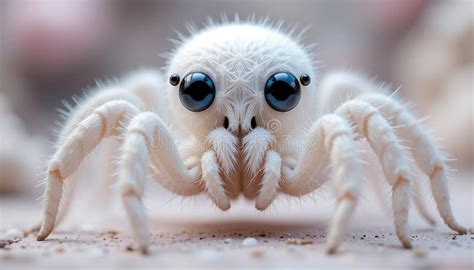 Close Up View Of A Fluffy White Spider With Big Eyes Stock Illustration