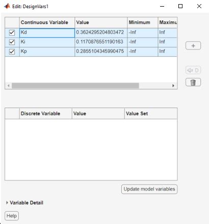 Update Model With Design Variables Set MATLAB Simulink