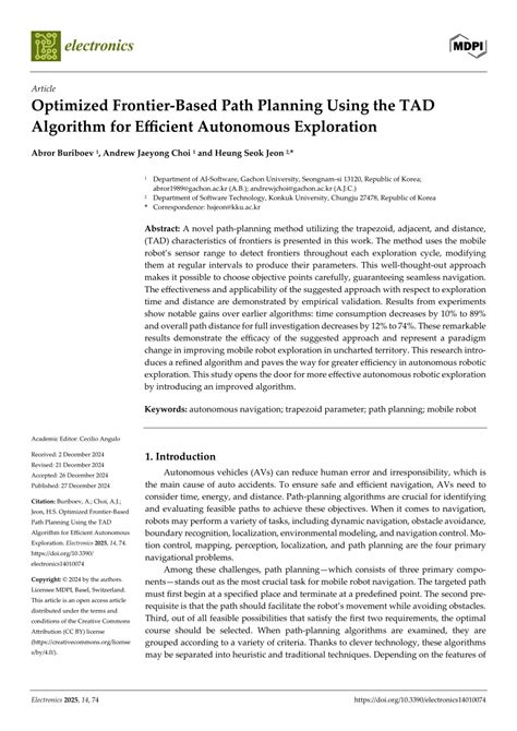 Pdf Optimized Frontier Based Path Planning Using The Tad Algorithm
