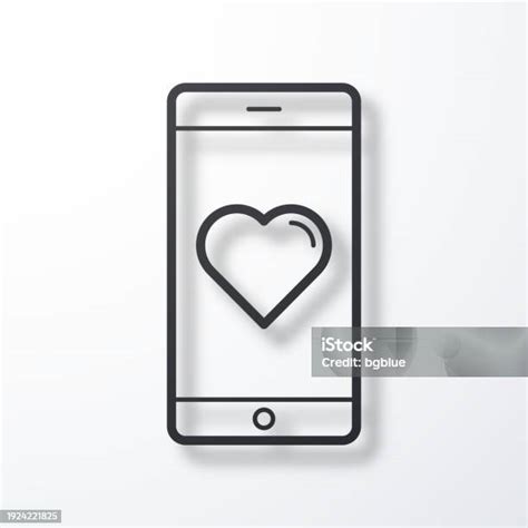 마음을 담은 스마트폰 흰색 배경에 그림자가 있는 선 아이콘 데이트에 대한 스톡 벡터 아트 및 기타 이미지 데이트 로맨스 3차원 형태 Istock
