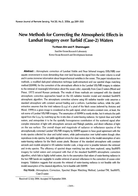 Pdf New Methods For Correcting The Atmospheric Effects In Landsat Imagery Over Turbid Case 2