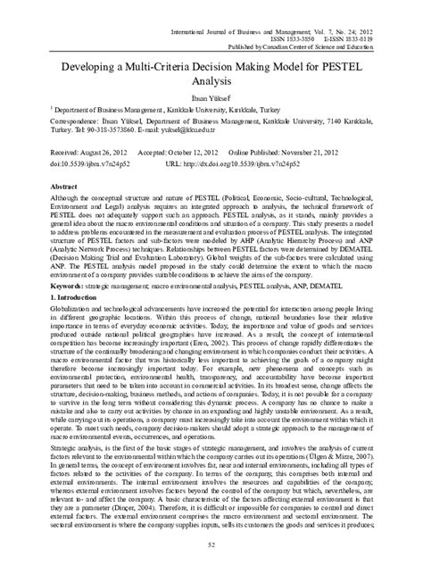 Pdf Developing A Multi Criteria Decision Making Model For Pestel Analysis