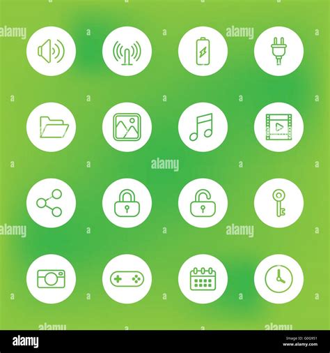 EPS Line Web Icon Set On White Circle For Web Design UI Infographic And Mobile Apps Stock