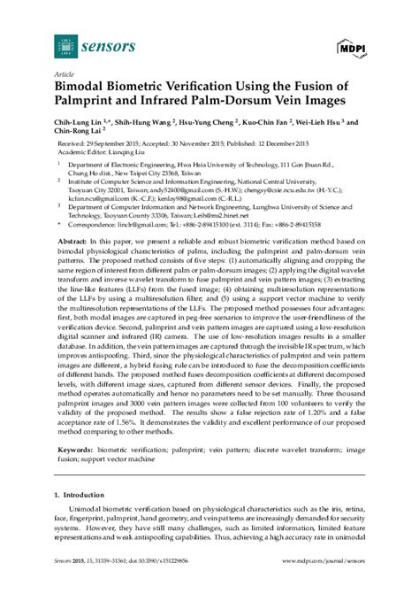 Pdf Bimodal Biometric Verification Using The Fusion Of Palmprint And