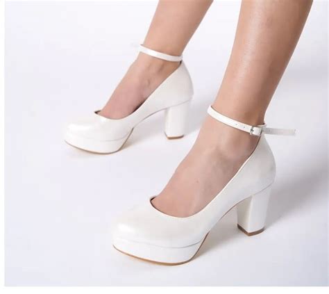 White Bridal Shoe Wedding Short Heeled Bridal Ankle Strap Ankle Strap