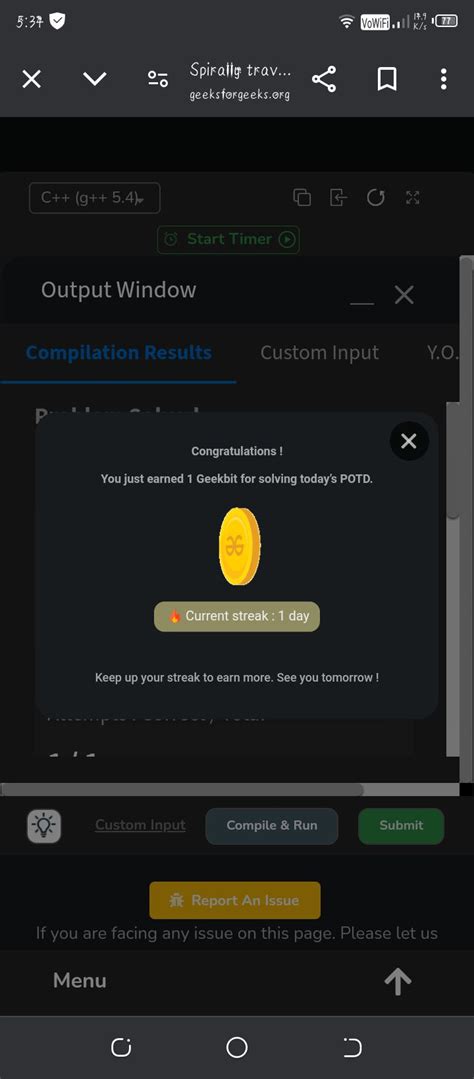 I Have Also Solved Gfg Potd Of 01083024 Spirally Traversing A
