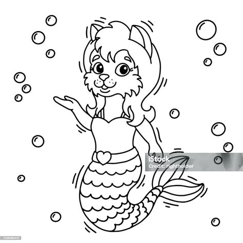 Vetores De Gato Sereia Fofo Página De Livro De Colorir Para Crianças