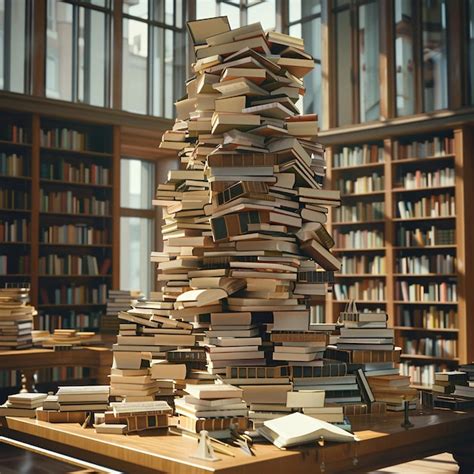 Premium Photo Large Stacks Of Books On The Table In Library