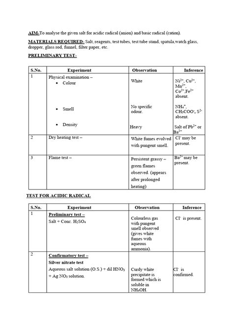 Barium Chloride Salt Analysis Guide Pdf Salt Chemistry Chlorine