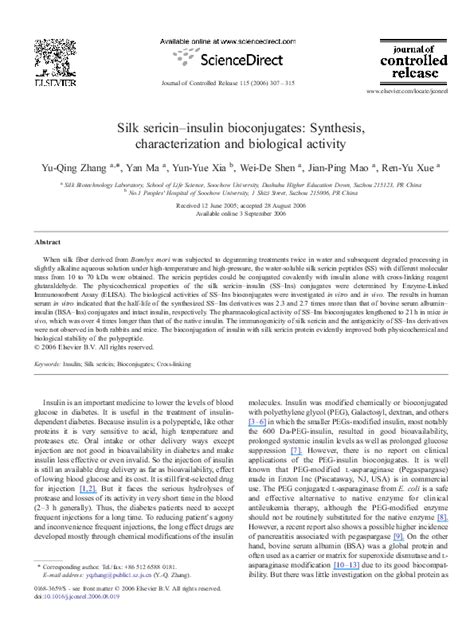 Pdf Silk Sericininsulin Bioconjugates Synthesis Characterization And Biological Activity
